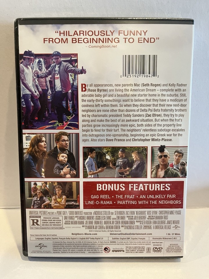 Neighbors (DVD, 2014) Seth Rogen, Zac Efron, Rose Byrne, Dave Franco ...
