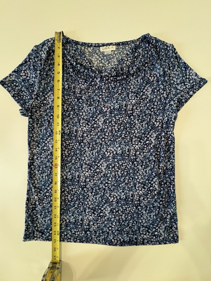 Women’s Jaclyn Smith Size Medium M Blue Floral Short Sleeve Shirt ...