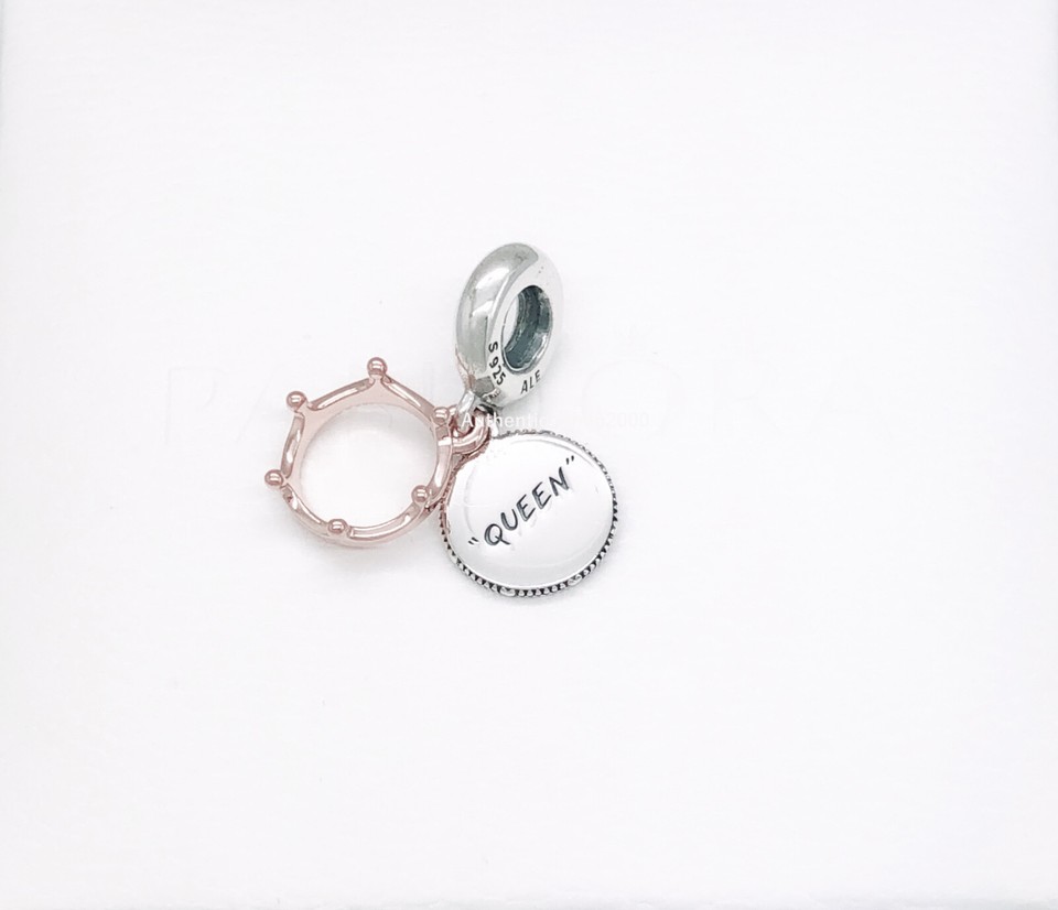 NEW PANDORA Rose 14K Gold + Silver Queen & Regal Crown Charm Pendant ...