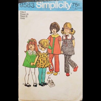 Vintage Simplicity Girls' Dress & Pants Pattern #9583 Size 4 CUT | eBay