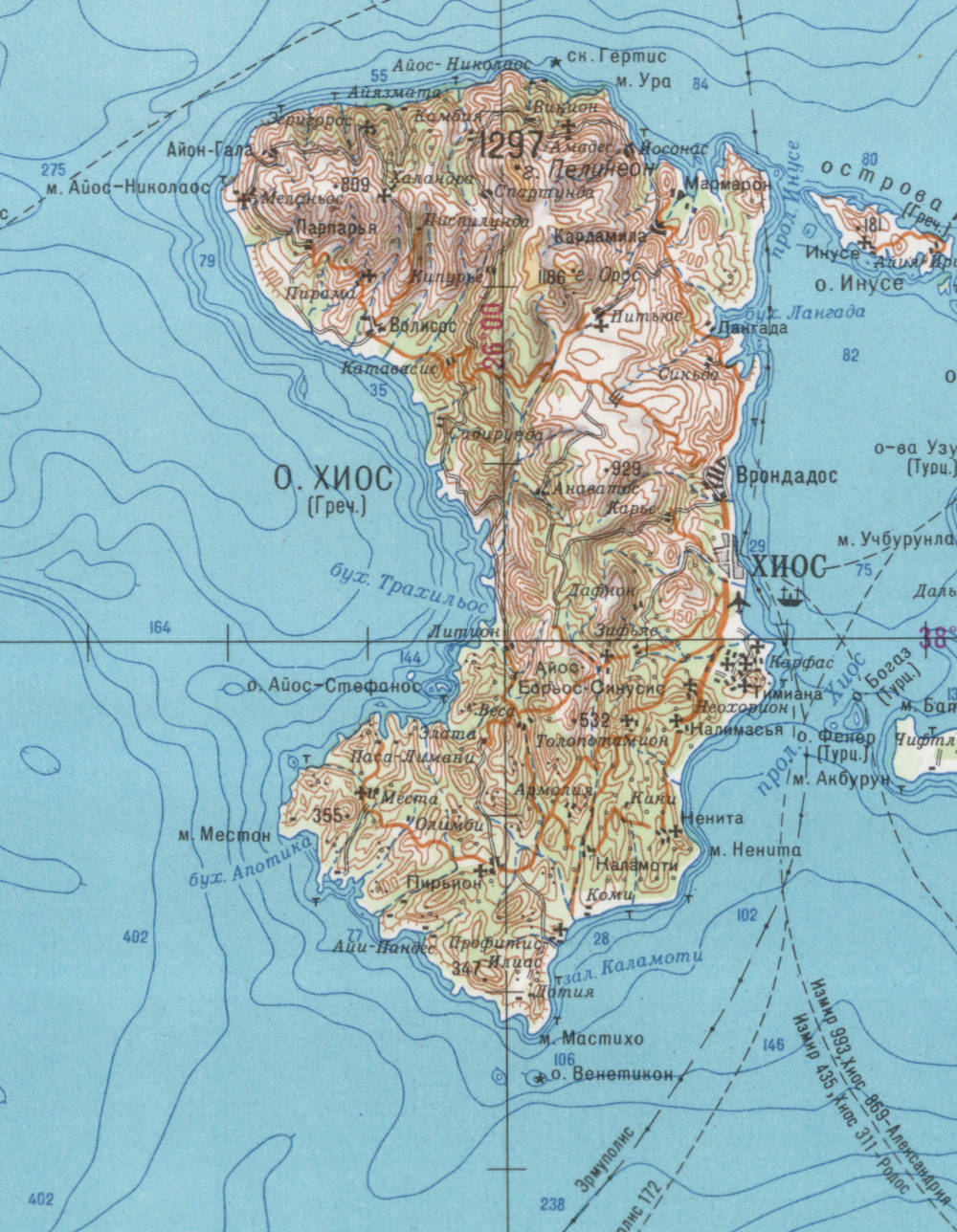 Russian Soviet Military Topographic Maps - MYTILINI (Greece), 1:500 000 ...