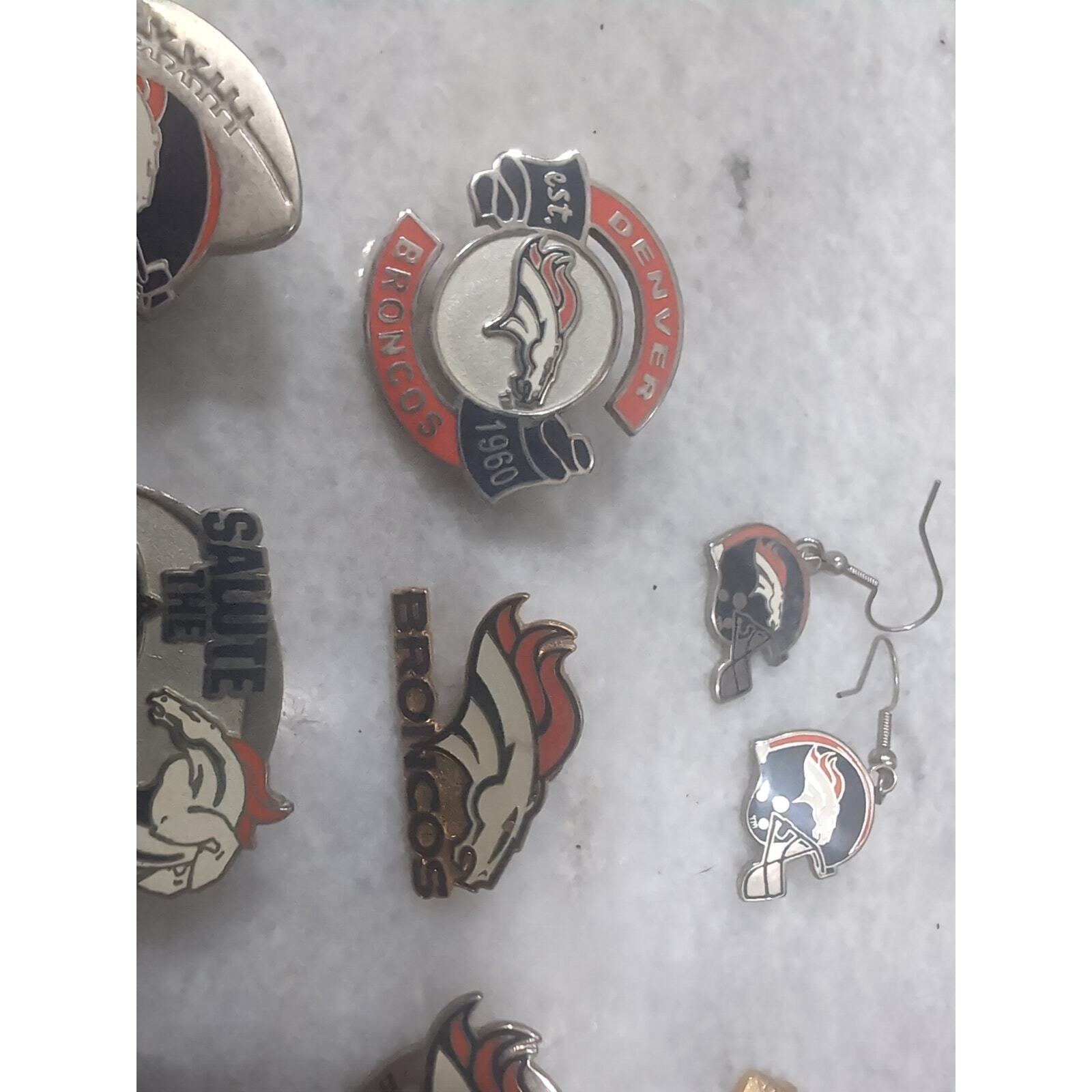 Ten Denver Bronco Pins & Earrings Bundle, Team Logo Accessories, Sports ...