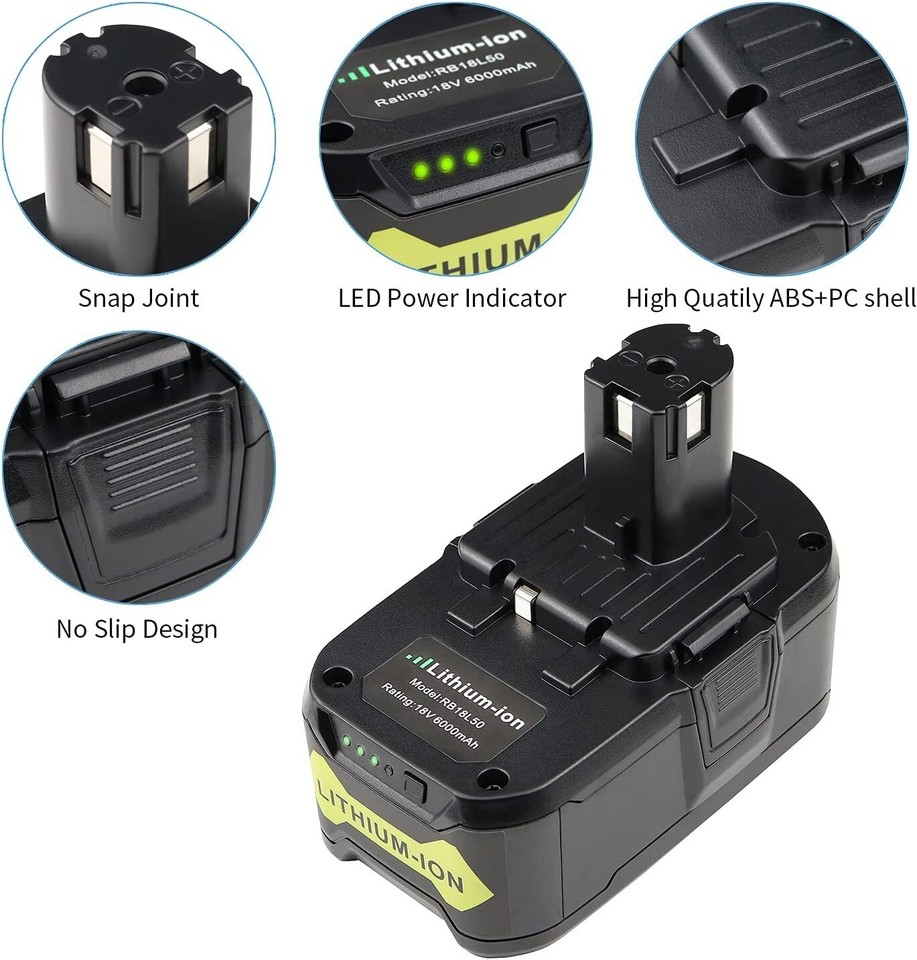 2 PCS 9.0Ah Lithium Battery for Ryobi P102 P108 P200 P201 P203 BPL-1815 ...