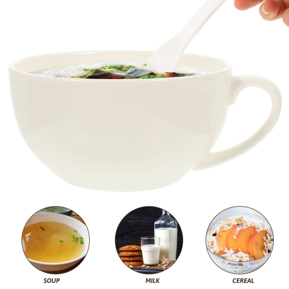 Ceramic Large Capacity Bowl With Handle Handheld Yogurt Cup For Kitchen ...
