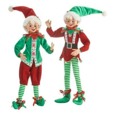 RAZ 16" Posable Elves (Set of 2) Festive Colorful Peppermint Elves NEW ...
