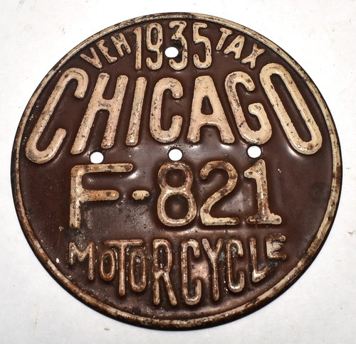 RARE Vintage 1935 Chicago IL Motorcyle Vehicle Tax License Plate Tag | eBay