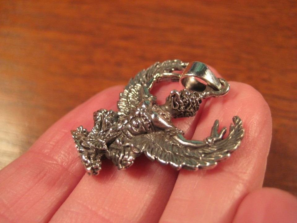 925 Sterling Silver Garuda Bird Pendant Statue Necklace jewelry ...