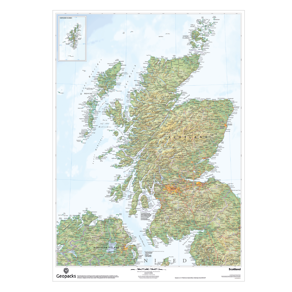 Physical Map of Scotland Wall Map - Laminated | eBay UK