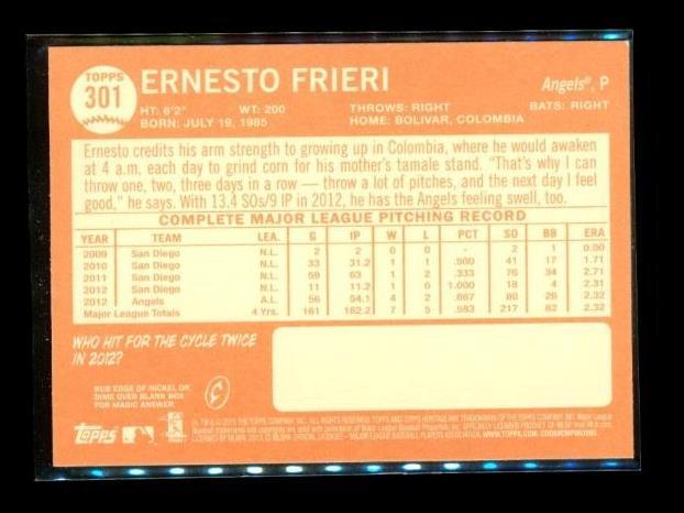 2013 TOPPS HERITAGE Baseball Trading Card #301 ERNESTO FRIERI Los ...