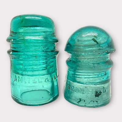 AM TEL & TEL CO #0 Glass Telegraph INSULATOR + #9 BROOKFIELD Glass ...
