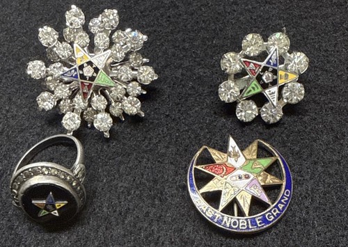 4 VINTAGE EASTERN STAR ENAMEL JEWELRY 2 RHINESTONE PINS, 1 PIN ...