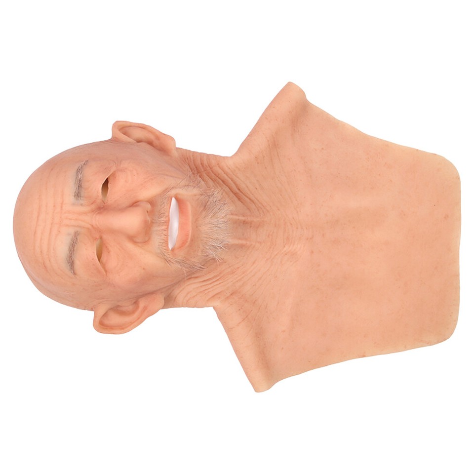 Old man Realistic Silicone Mask Hand Made Full Headwear Hood Halloween ...