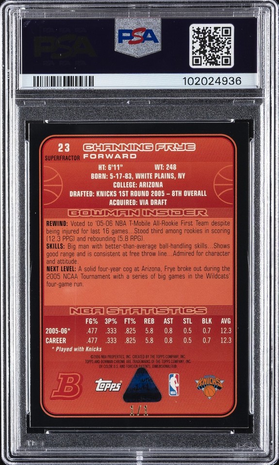 2006 BOWMAN CHROME SUPERFRACTOR 1/1 #23 CHANNING FRYE 1/1 PSA 9 | eBay