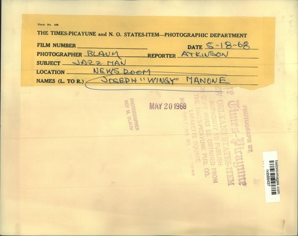 1968 Press Photo Jazz man Joseph "Wingy" Manone at news room - nob88437 ...