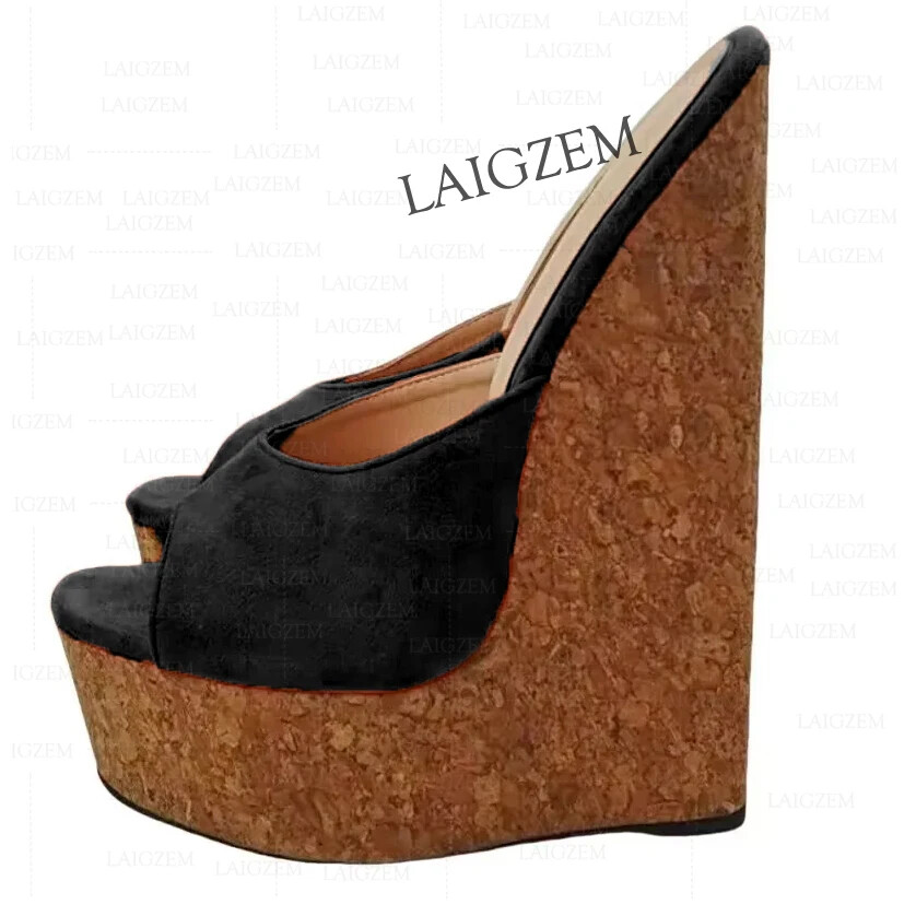 Women Pumps Peep Toe Wedges 5CM Platform 20CM Steep High Heels Sandals ...