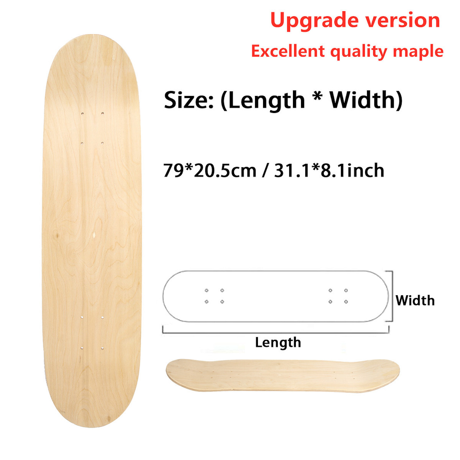 80 cm 7 Layer DIY Blank Skateboard Deck Natural Maple Wood Double ...