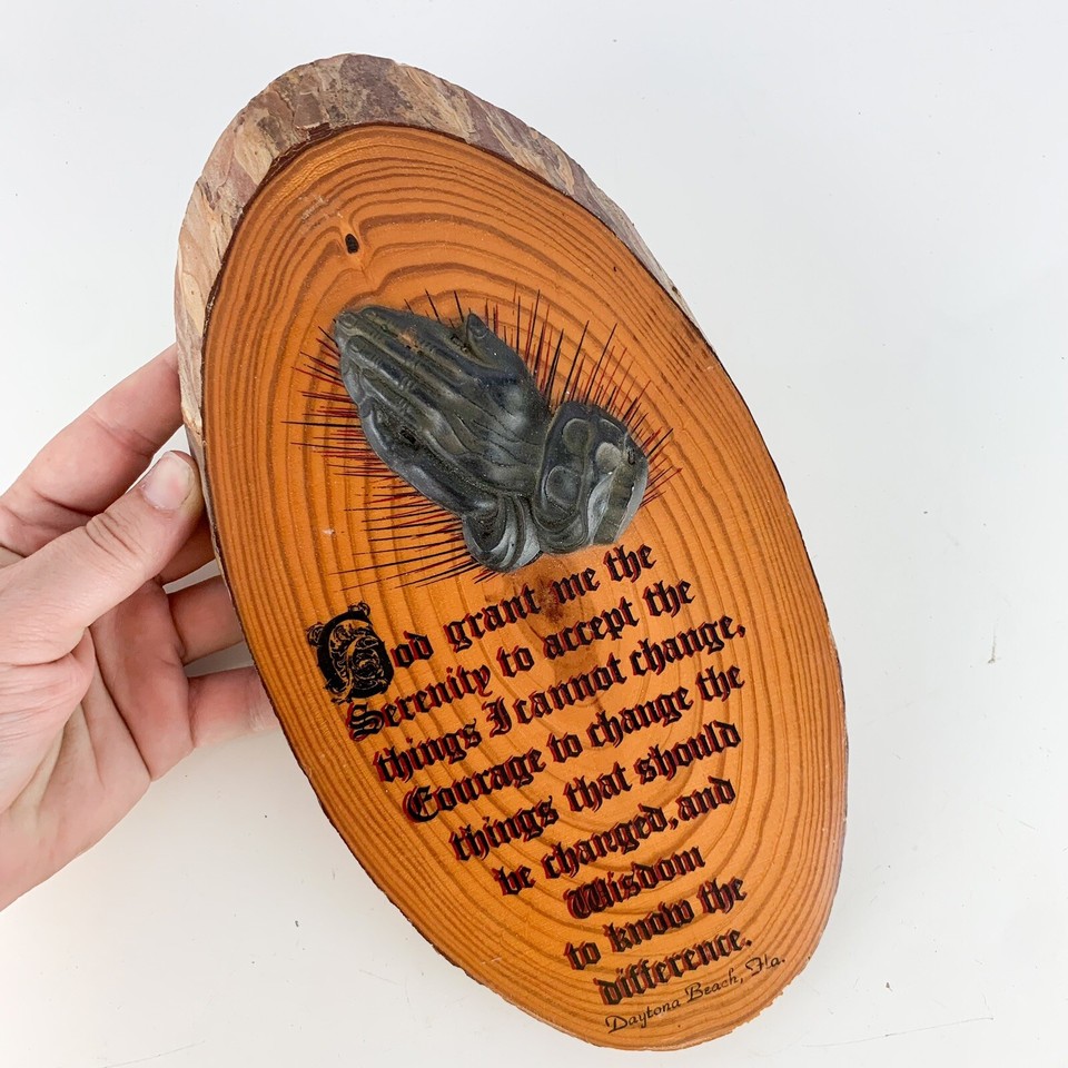 Vintage 3d Serenity Prayer Wood Slab Wall Plaque Praying Hands Live ...