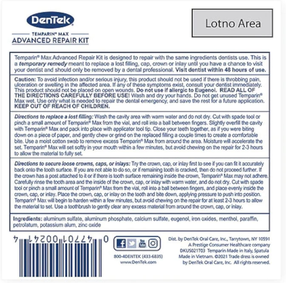 Dentek Temparin Max Lost Filling and Loose Cap Repair Kit | One Step ...