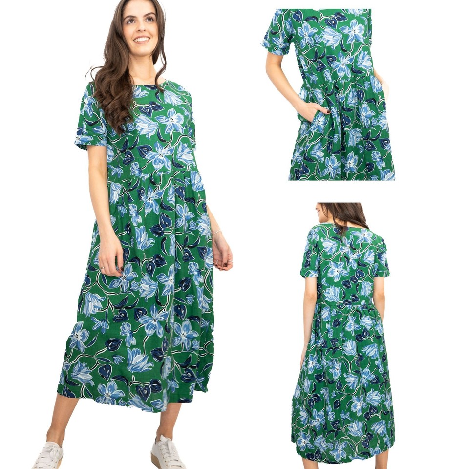Womens Seasalt Green Brouse Dress Floral Organic Midi Cotton Short ...
