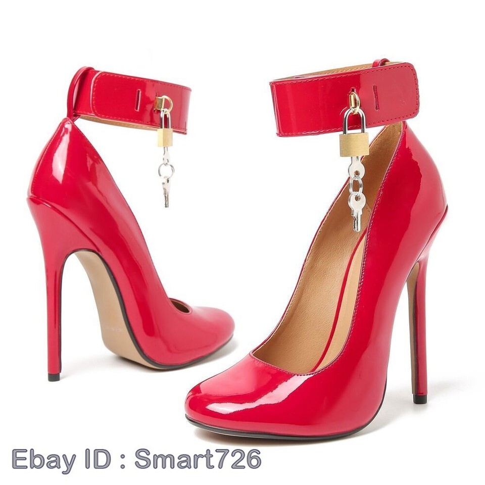 Women High Heel Lock Key 15cm Round Toe High Heels Men Plus Size ...