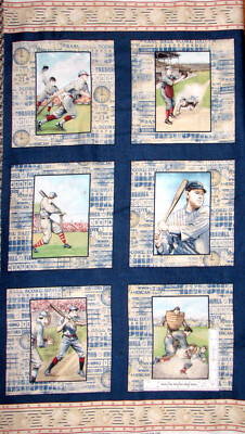Baseball Fabric Who's On First Pitcher Batter Players Cotton Benartex ...