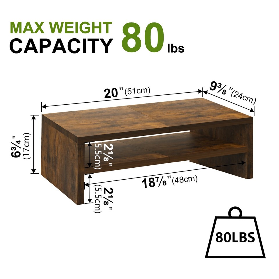 Wooden 2 Tiers Desktop Monitor Stand Riser 20 Inch Printer Stand with ...