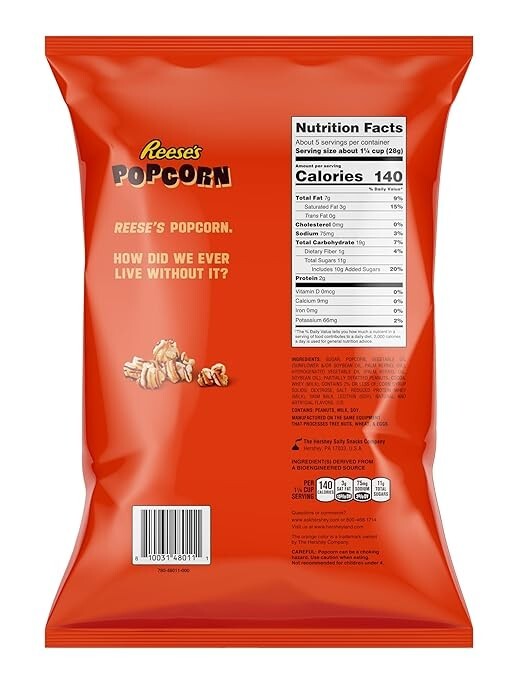 Reese's Popcorn 5.25oz - Chocolate & Peanut Butter Drizzled Sweet ...