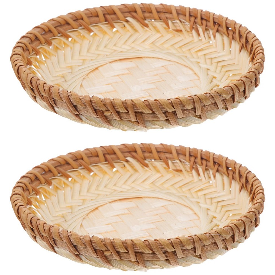 2pcs Small Bamboo Woven Basket - Round Basket For Fruits Snacks Candy ...