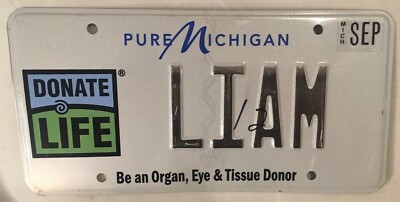 ORGAN TRANSPLANT DONOR vanity LIAM WILLIAM license plate donate Life ...