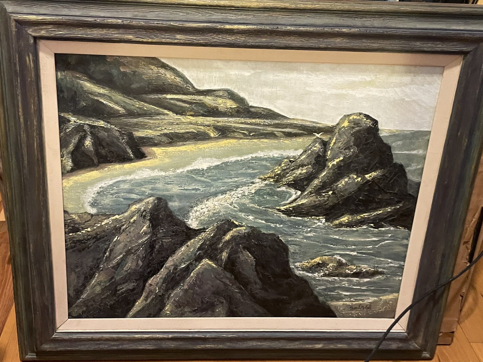 COASTAL SEASCAPE CALIFORNIA MCM 20 CENTURY OIL ON CANVAS PAINTING THEO ...