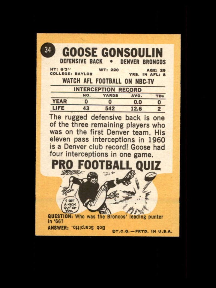 1967 Topps Football #034 Goose Gonsoulin STARX 6 EX/MT (CS136998) | eBay