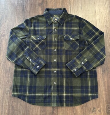 Freedom Foundry Button Up Flannel Fleece Jacket Olive Green / Navy Mens ...