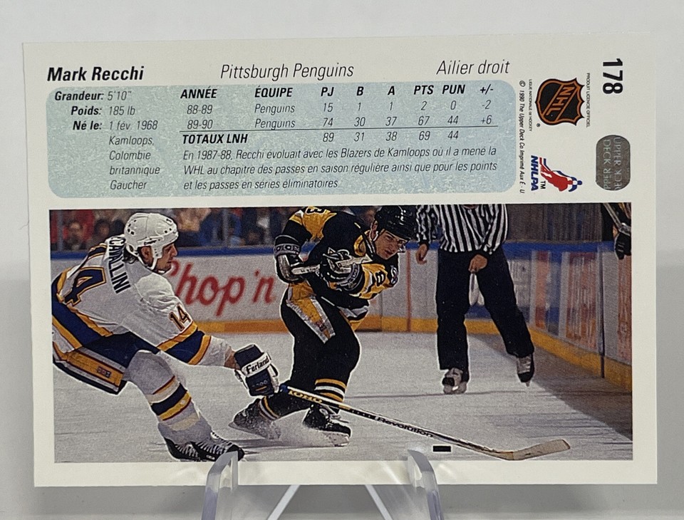 1990-91 Upper Deck FRENCH MARK RECCHI #178 RC Rookie HOF Pittsburgh ...