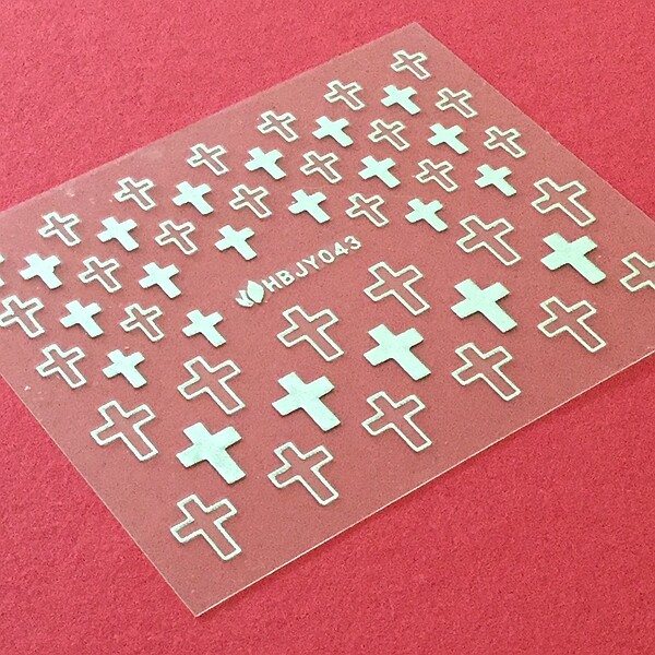 Cross Nail Art Sticker Self Adhesive nail Decals Gold or Silver | eBay