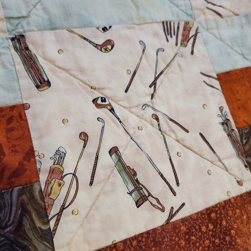 Handmade Quilt Golf Theme Patchwork Throw Blanket Cabin Decor Trees ...
