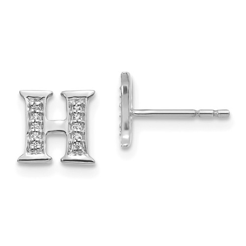 14k White Gold Diamond Initial H Earrings | eBay