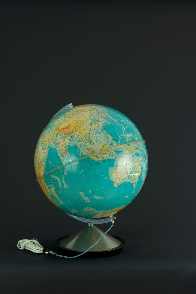 Large Vintage World Map Globe Earth Design Hercules Lux Inox Aluminum ...
