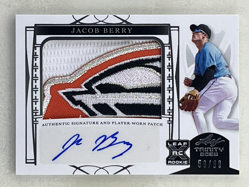 Jacob Berry 2022 Leaf Trinity Patch Silver Foil Auto /99 #PA-JB1 MLB ...