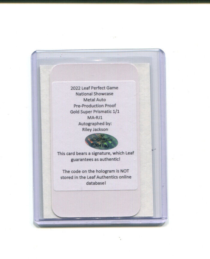 2022 Leaf Perfect Game Gold Super Prismatic Proof Riley Jackson Auto 1/ ...