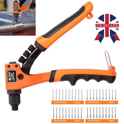 Heavy Duty Hand Riveter Rivet Plier Gun Kit with 150 Rivets 4 Nozzle ...