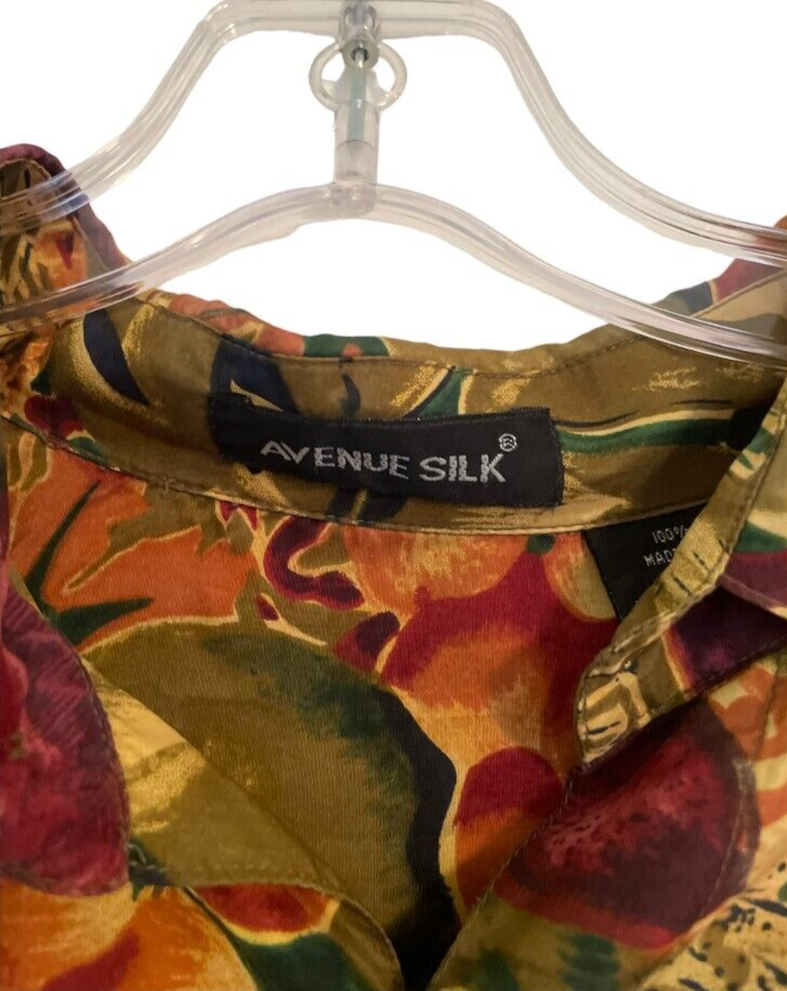 August Silk All Over Print Multicolor Button Up Front 100% Silk Blouse ...