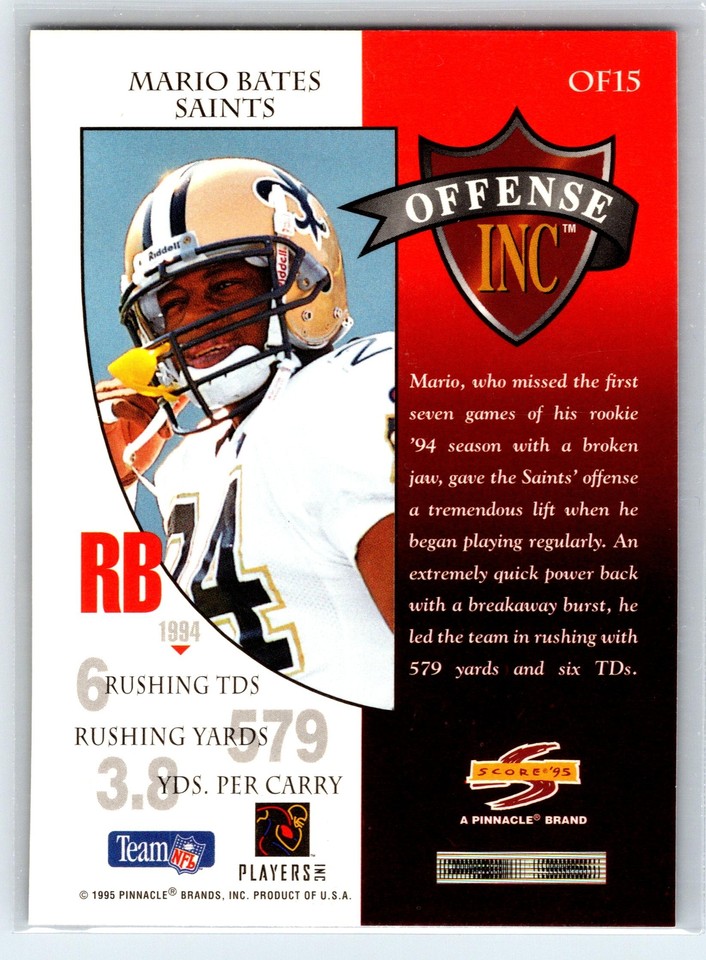 Mario Bates 1995 Score Offense Inc New Orleans Saints #OF15 | eBay
