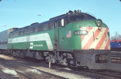 BN 9917 E-9A AURORA IL (BURLINGTON NORTHERN) ORIGINAL SLIDE 03-01-92 R ...
