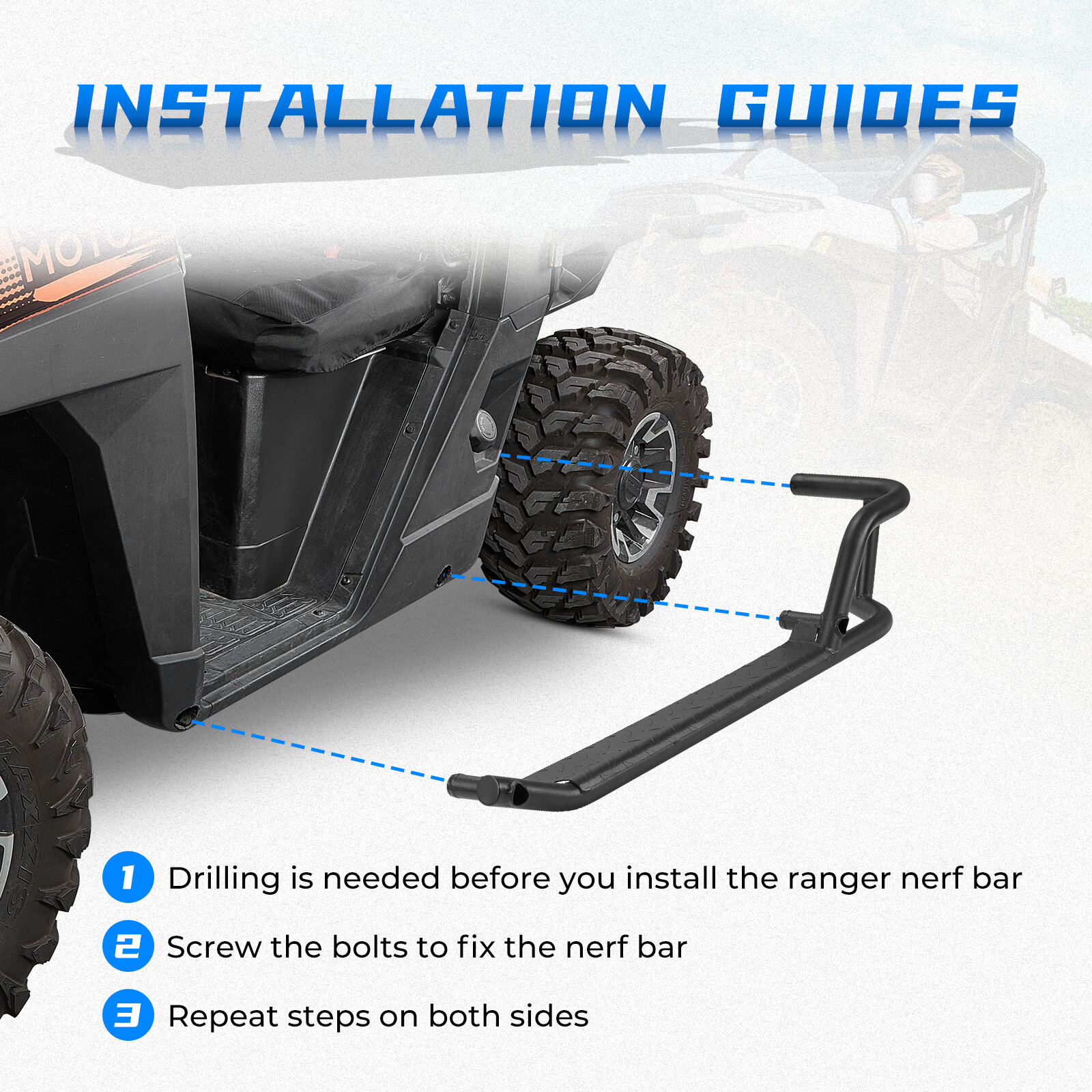 UTV Side Step Nerf Bars Rock Sliders for Polaris Ranger XP 1000 EPS ...