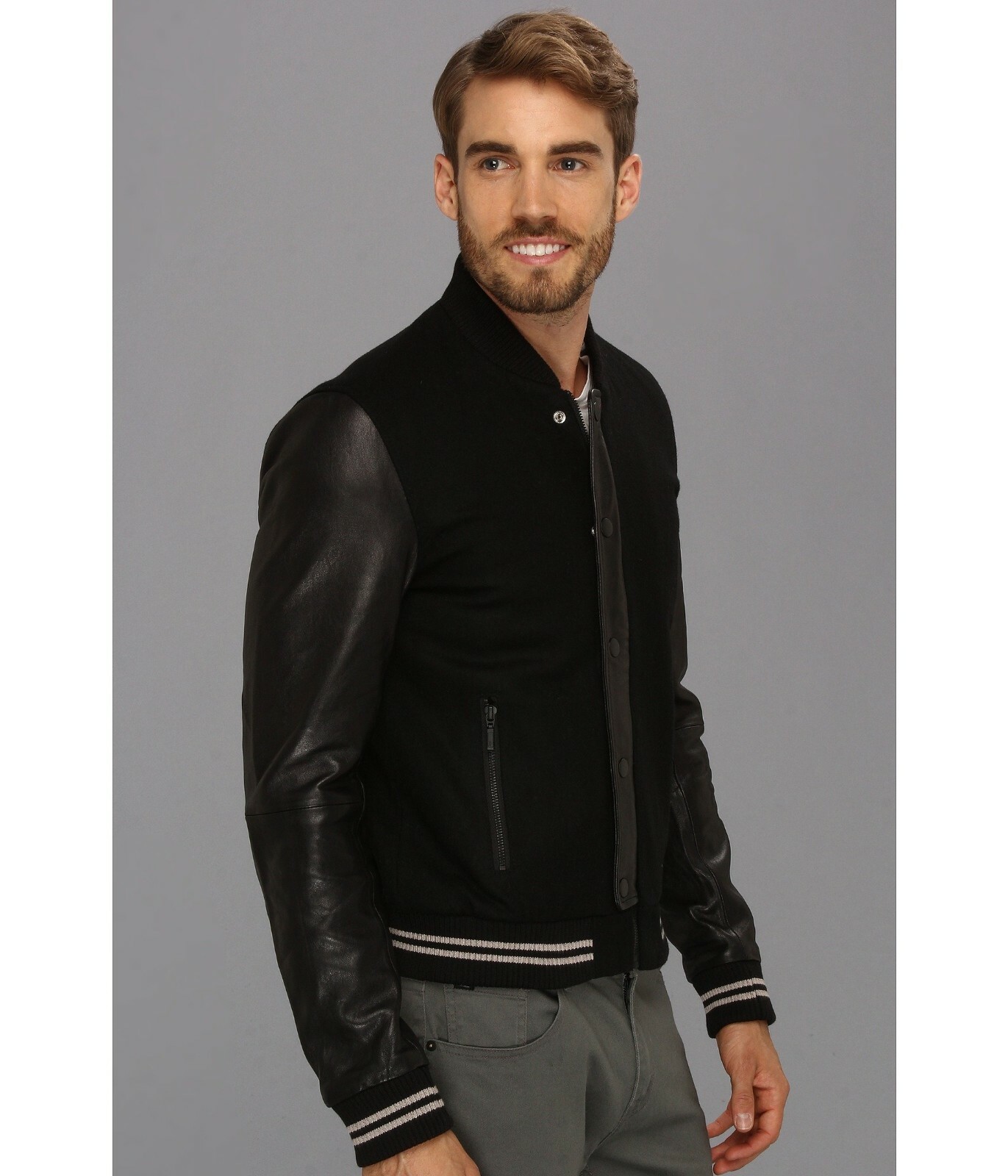 7 Diamonds Novara Leather Wool Varsity Jacket Black Men's Size L ...