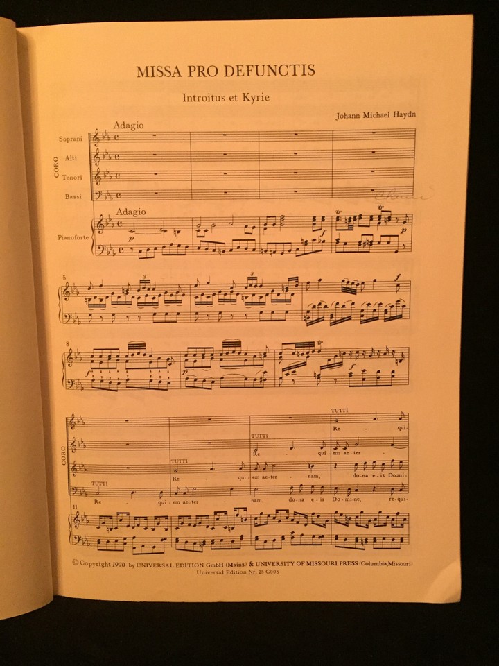 MICHAEL HAYDN - Missa Pro Defunctis - PIANO VOCAL SCORE - UNIVERSAL | eBay