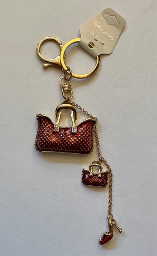 Purse Bag shoe little purse dangle red charm 5" key chain keyring clip ...