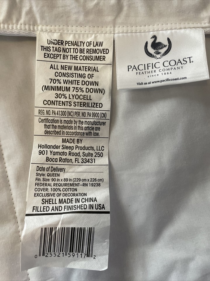 NEW Pacific Coast Feather Company Hollander Cotton Cover Down Comforter ...