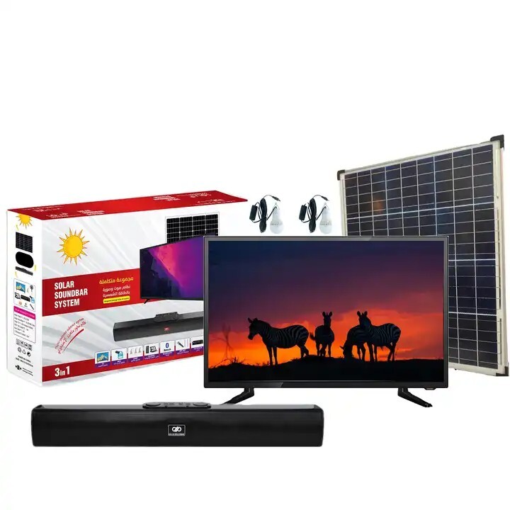Solar Smart TV 32 inches with sound bar / 65W solar panel / Battery of ...