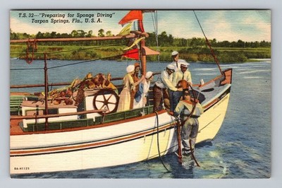 Florida FL Tarpon Springs Preparing For Sponge Diving Vintage Postcard ...